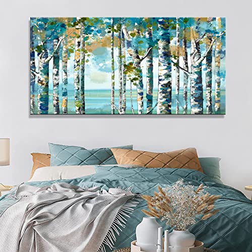 qorvami Wall Art Green White Birch Tree Forest Canvas Wall Art One Panel Landscape Nature Picture Modern Artwork Canvas Prints, 20"x 40" Framed for Home Decor Office Living Room Bedroom Wall Decorations