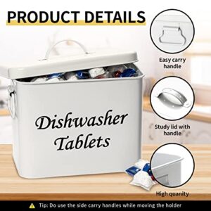 Dishwasher Pod Container, Large 3.8Qt Dishwasher Detergent Tablet Storage Container, Holds 120+ Pods, Reusable Kitchen Organizer White Rustic Tin for Kitchen Organizing Farmhouse Deco and Accessories