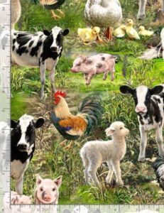 flashphoenix quality sewing fabric - animal fabric - farm life sheep cow pig chicken scene - yard 36 x 44 inch