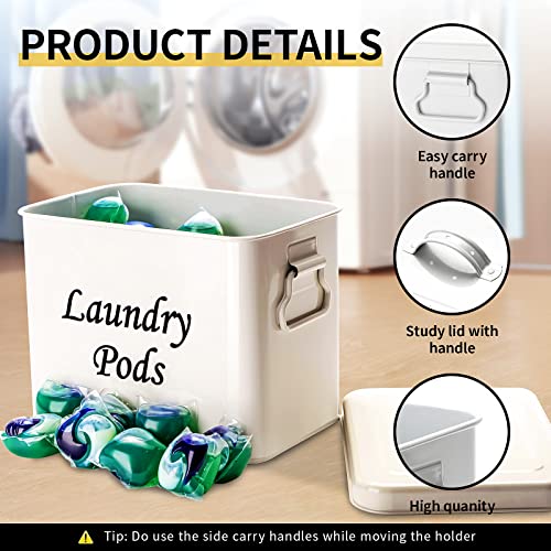 Laundry Pods Container, 3.8Qt Hold 88 Laundry Pods Storage Holder, White Laundry Storage Container White Rustic Tin Laundry Room Organizing Box Reusable Farmhouse Decoration