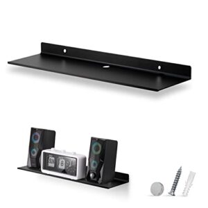 brainwavz 19.5" floating metal wall shelf for books, organizer, speakers, plants, cameras, books, decor display, storage, routers & more wide universal holder shelf (black)