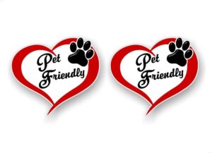 2- pet friendly heart with paw love 4.5'' decals animals welcome paws cute store entrance sticker decal pet adoption rescue kennel car suv animal shelter vinyl stickers