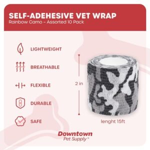 Cohesive Vet Wrap for Dogs, Self Adhesive Bandages in Bulk, Pet Cat Wound Care, Gauss Bandage for Horses by Downtown Pet Supply (Rainbow Camo, 10 Pack)