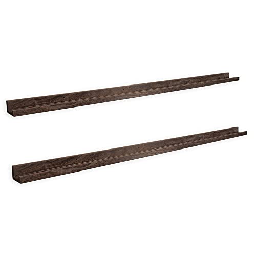 Rustic State Ted 72" Wall Mount Extra Long Narrow Picture Ledge Photo Frame Display - Wooden Floating Shelf for Living Room Office Kitchen Bedroom Bathroom - Burnt Brown - Set of 2