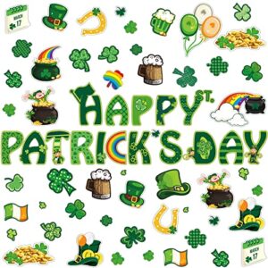 68 pcs st. patrick's day classroom bulletin border decoration shamrock cutouts gold cutouts hat beer mug cutouts happy st. patrick's day cutouts for st. patrick's classroom wall decor (fresh shamrock)