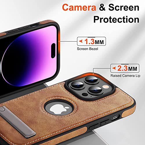 WTCASE for iPhone 14 Pro Max Leather Case, Thin Flexible Soft Grip Luxury Vgean Cover for Men, Protective Slim Kickstand Shockproof Phone Cases Compatible with iPhone 14 Pro Max(2022) 6.7" (Brown)