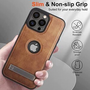 WTCASE for iPhone 14 Pro Max Leather Case, Thin Flexible Soft Grip Luxury Vgean Cover for Men, Protective Slim Kickstand Shockproof Phone Cases Compatible with iPhone 14 Pro Max(2022) 6.7" (Brown)