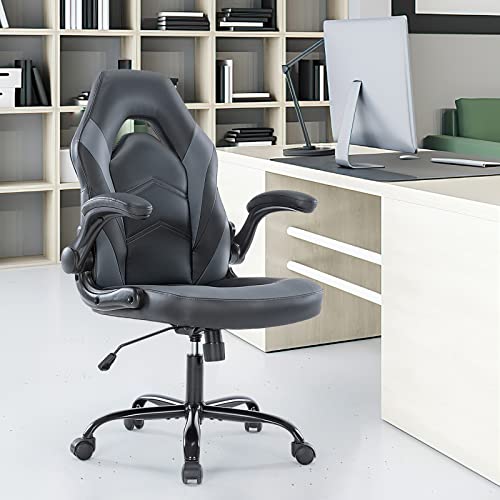 Gaming Chair - Computer Chair Ergonomic Office Chair PU Leather Desk Chair Executive Adjustable Swivel Task Chair with Flip-up Armrest