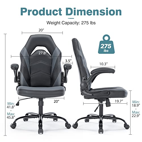 Gaming Chair - Computer Chair Ergonomic Office Chair PU Leather Desk Chair Executive Adjustable Swivel Task Chair with Flip-up Armrest