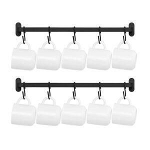 dahey mug holder wall mount, metal coffee mug rack hanger with 10 mug hooks, mug display rack rustic utensil cups storage organizer for kitchen dining room coffee bar, set of 2, black