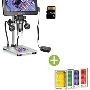 ANNLOV 7" LCD Digital Microscope with 32GB TF Card 1200X Maginfication 1080P Coin Microscope, 48Pcs Prepared Microscope Slide