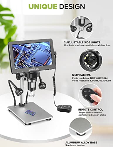 ANNLOV 7" LCD Digital Microscope with 32GB TF Card 1200X Maginfication 1080P Coin Microscope, 48Pcs Prepared Microscope Slide