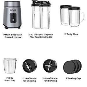 Syvio Blender for Shakes and Smoothies, 600W Personal Blender, Smoothie Blender with 2 BPA-Free 20 Oz Sport Cup, 2 Party Mugs, 1 * 10 Oz short cup,Easy to Clean