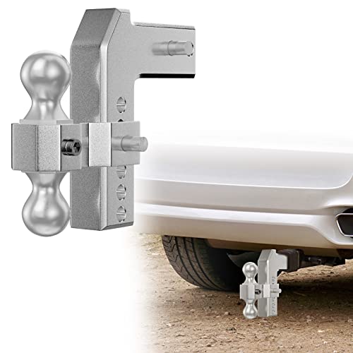 VEVOR Adjustable Trailer Hitch, Fits 2" Receiver, 6" Drop Ball Mount Hitch w/ Forged Aluminum Shank & Two Iron Balls, 12500 LBS Towing Capacity for Most Common Needs, Dual Locking Pins Included