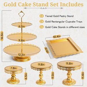 Priville Home 6-Piece Gold Cake Stand Set for Stunning Dessert Table Display - Elegant Dessert Trays for Dessert Table Setup - Wedding, Birthday, and Party Decorations