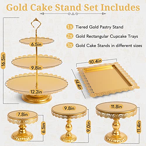 Priville Home 6-Piece Gold Cake Stand Set for Stunning Dessert Table Display - Elegant Dessert Trays for Dessert Table Setup - Wedding, Birthday, and Party Decorations