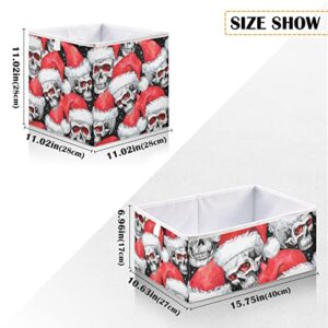 Christmas Basket Large Foldable Christma Storage Basket with Handles Christmas Skull Storage Cube Box Collapsible Toy Organizer Bin Decorative Xmas 11" x 11" x 11"