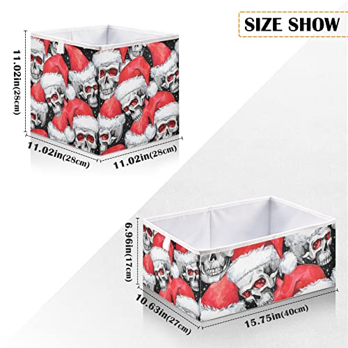 Christmas Basket Large Foldable Christma Storage Basket with Handles Christmas Skull Storage Cube Box Collapsible Toy Organizer Bin Decorative Xmas 11" x 11" x 11"