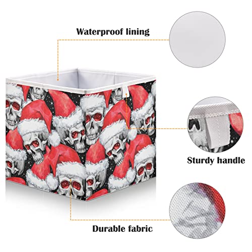 Christmas Basket Large Foldable Christma Storage Basket with Handles Christmas Skull Storage Cube Box Collapsible Toy Organizer Bin Decorative Xmas 11" x 11" x 11"