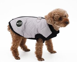 k10 quiltee coat - warm dog coat with leash attachment - water resistant jacket with leash ring - built in d ring harness - fleece lined vest - lighter than a sweater - small dogs (s, silver grey)