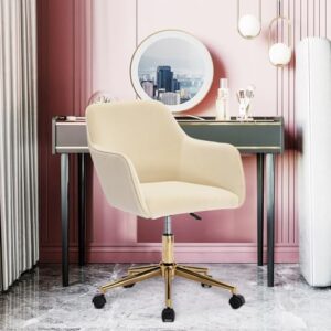 yoluckea modern velvet home office chair, adjustable swivel office chair for living room,cute desk chair for teen girl,upholstered task accent chair executive vanity chair cream white