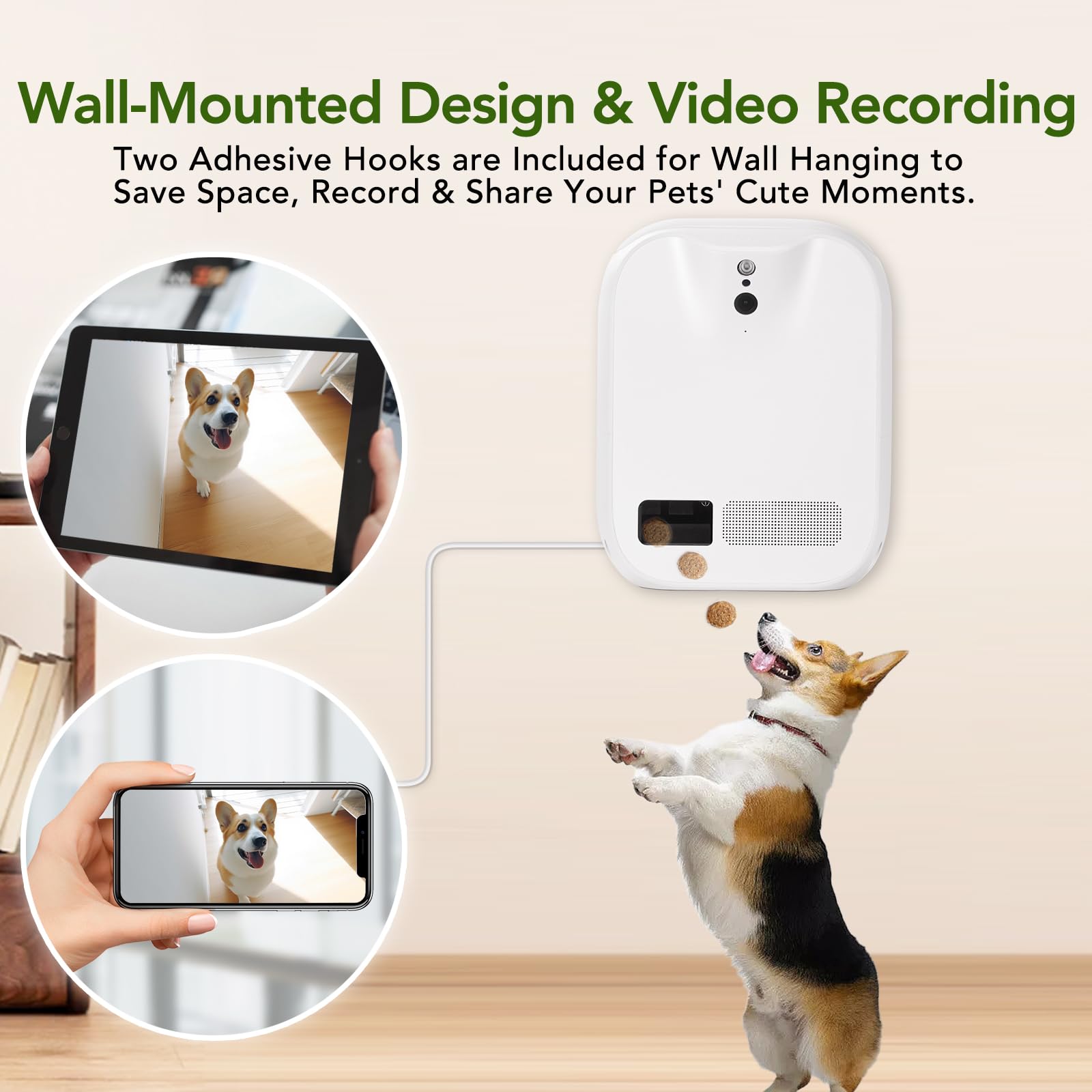 CENGCEN Pet Monitoring Camera Dog Treat Dispenser Two-Way Audio HD WiFi Dog Camera with 130° View, Remote Tossing App Compatible with Android/iOS, Night Vision, Wall Mounted - 2023 Pro