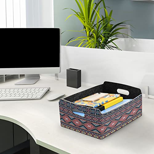 Kigai Aztec Storage Bins with Handles Felt Fabric Collapsible Storage Basket Organizer Drawers Storage Boxes for Shelf Closet Bedroom (14x5x10Inch)