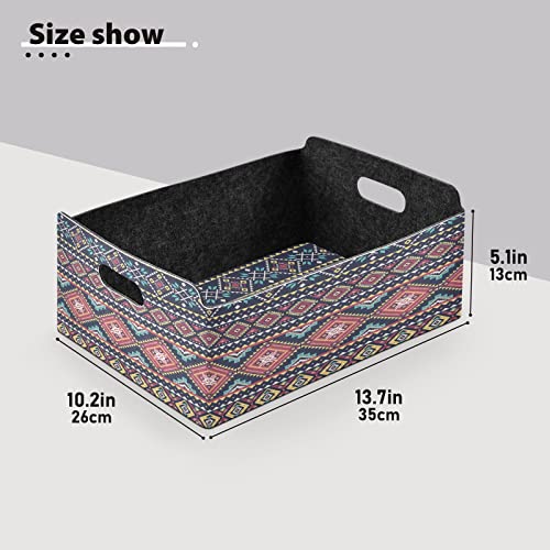 Kigai Aztec Storage Bins with Handles Felt Fabric Collapsible Storage Basket Organizer Drawers Storage Boxes for Shelf Closet Bedroom (14x5x10Inch)