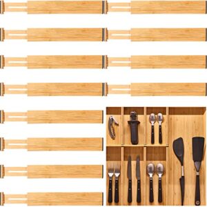 reginary 12 pcs bamboo drawer dividers 13.5-17" adjustable drawer organizers fits standard drawers bamboo divider organizer spring loaded separators for kitchen bedroom bathroom dresser office