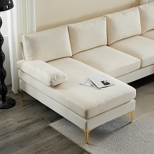 Karl home Convertible Sectional Sofa 110" U-Shape Sofa Couch 4-Seat Couch with Chaise Fabric Upholstered for Living Room, Apartment, Office, Beige