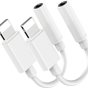 Lightning to 3.5 mm Headphone Jack Adapter, [Apple MFi Certified] 2 Pack Headphone Adapter for iPhone Converter Dongle Auxiliary Audio Jack Aux Accessories Compatible iPhone 14 13 12 11 X XS XR 8P 7 6