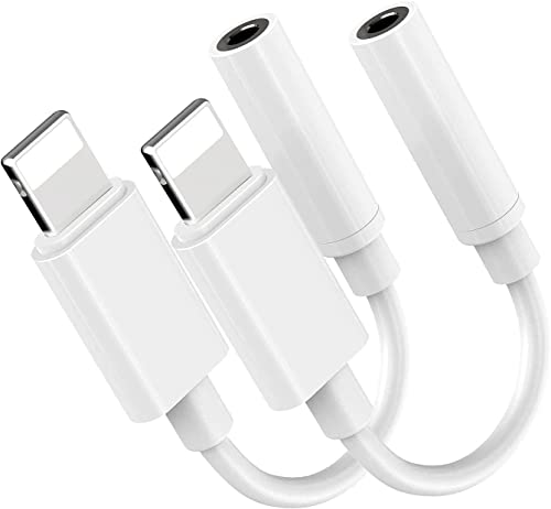 Lightning to 3.5 mm Headphone Jack Adapter, [Apple MFi Certified] 2 Pack Headphone Adapter for iPhone Converter Dongle Auxiliary Audio Jack Aux Accessories Compatible iPhone 14 13 12 11 X XS XR 8P 7 6