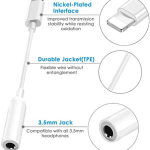 Lightning to 3.5 mm Headphone Jack Adapter, [Apple MFi Certified] 2 Pack Headphone Adapter for iPhone Converter Dongle Auxiliary Audio Jack Aux Accessories Compatible iPhone 14 13 12 11 X XS XR 8P 7 6