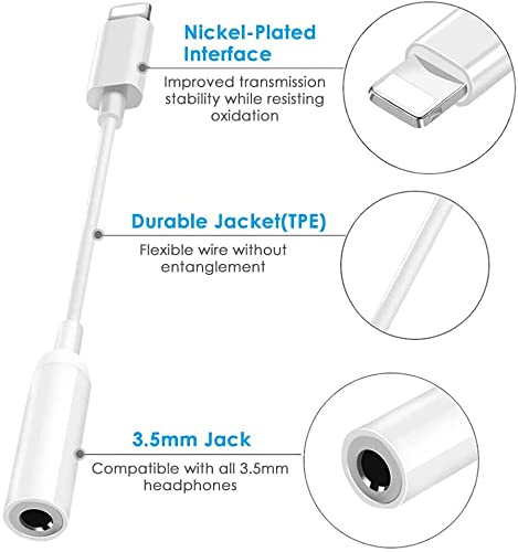 Lightning to 3.5 mm Headphone Jack Adapter, [Apple MFi Certified] 2 Pack Headphone Adapter for iPhone Converter Dongle Auxiliary Audio Jack Aux Accessories Compatible iPhone 14 13 12 11 X XS XR 8P 7 6