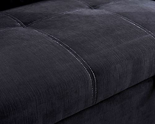 Tulib Reversible Sectional Sofa with Chaise, Sleeper Couch Storage and Pull Out Bed, Button Tufted Nail Head Trim Seating Furniture for Living Room, 91 Black