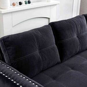 Tulib Reversible Sectional Sofa with Chaise, Sleeper Couch Storage and Pull Out Bed, Button Tufted Nail Head Trim Seating Furniture for Living Room, 91 Black