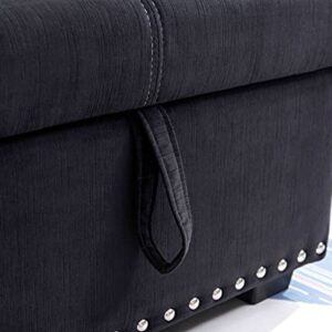 Tulib Reversible Sectional Sofa with Chaise, Sleeper Couch Storage and Pull Out Bed, Button Tufted Nail Head Trim Seating Furniture for Living Room, 91 Black