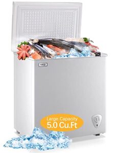 chest freezer compact deep freezer wanai 5.0 cu.ft for garage adjustable temperature 7 thermostat and energy saving removable basket for garage basement dorm apartment kitchen business