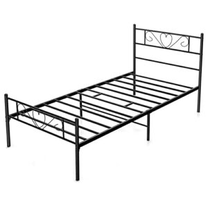 rivallycool 12.5”-high metal bed frame, heavy-duty twin-xl platform bed frame w/sturdy steel slat support, headboard & footboard, mattress foundation w/storage, no box spring needed, easy assembly