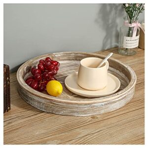 Large Round Serving Tray Without Handle, Solid Wood Circle Tray, Decorative Food Tray for Ottoman, Coffee Table, Breakfast, Drinks Serving Plate Bar Server White Breakfast Tray