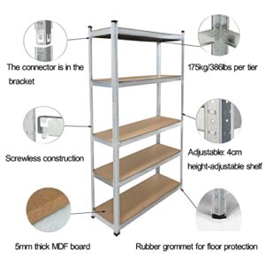 5 Tier Boltless Garage Shelving Adjustable Heavy Duty Shelves Workshop Storage Racking Shelves Organization for Bookcase,Display Cabinet, 875kg Loading Capacity, Black (180x90x40cm),1Pack