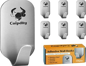 coipdfty designer adhesive wall hooks for hanging, 7 pack heavy duty metal coat key towel hooks for kitchen bathroom garage,utility hooks 7 pack