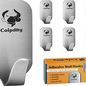 Coipdfty Designer Adhesive Wall Hooks for Hanging, 7 Pack Heavy Duty Metal Coat Key Towel Hooks for Kitchen Bathroom Garage,Utility Hooks 7 Pack