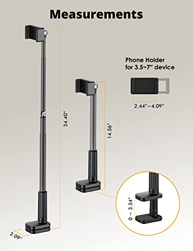 SupeDesk Extendable Cell Phone Stand, C-clamp, Lazy Phone Stand, for 3.5-6.7" Phone, Lying in Bed, Height Angle Adjustable, 360 Rotate, Aluminum Alloy, Lightweight, Black