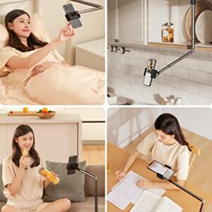 SupeDesk Extendable Cell Phone Stand, C-clamp, Lazy Phone Stand, for 3.5-6.7" Phone, Lying in Bed, Height Angle Adjustable, 360 Rotate, Aluminum Alloy, Lightweight, Black