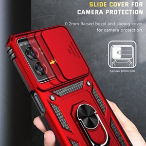 OnePlus Nord N300 5G Heavy Duty Armor Case + Tempered Glass, Shockproof Rugged Military Grade with Kickstand & Lens Protector - Red