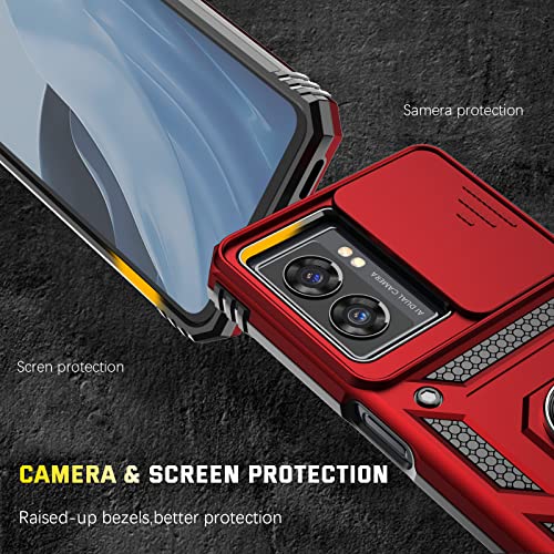 OnePlus Nord N300 5G Heavy Duty Armor Case + Tempered Glass, Shockproof Rugged Military Grade with Kickstand & Lens Protector - Red