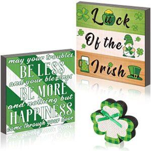 3 pieces st. patrick's day wood decors box signs irish rustic tabletop decor wood block plaque shamrock tiered tray decor may your blessings luck of the irish for st. patrick home table decorations