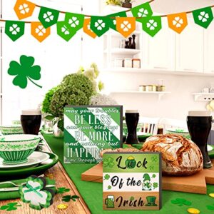 3 Pieces St. Patrick's Day Wood Decors Box Signs Irish Rustic Tabletop Decor Wood Block Plaque Shamrock Tiered Tray Decor May Your Blessings Luck of the Irish for St. Patrick Home Table Decorations