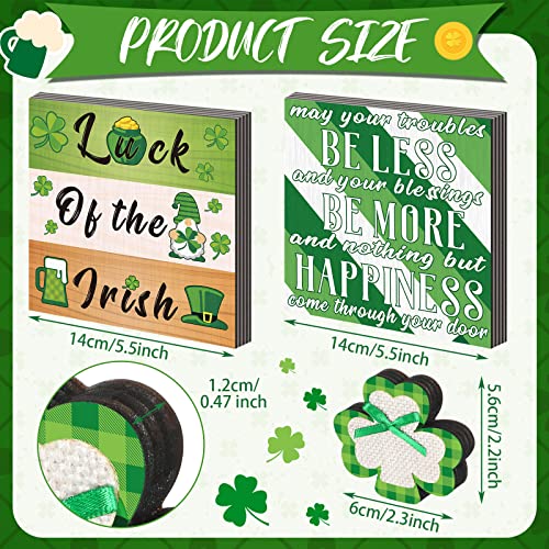 3 Pieces St. Patrick's Day Wood Decors Box Signs Irish Rustic Tabletop Decor Wood Block Plaque Shamrock Tiered Tray Decor May Your Blessings Luck of the Irish for St. Patrick Home Table Decorations